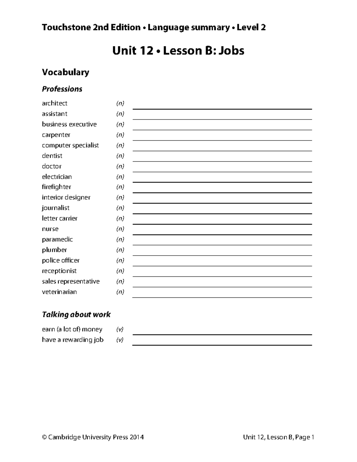Unit 12 - Lesson B Jobs - ingles - Touchstone 2nd Edition • Language ...