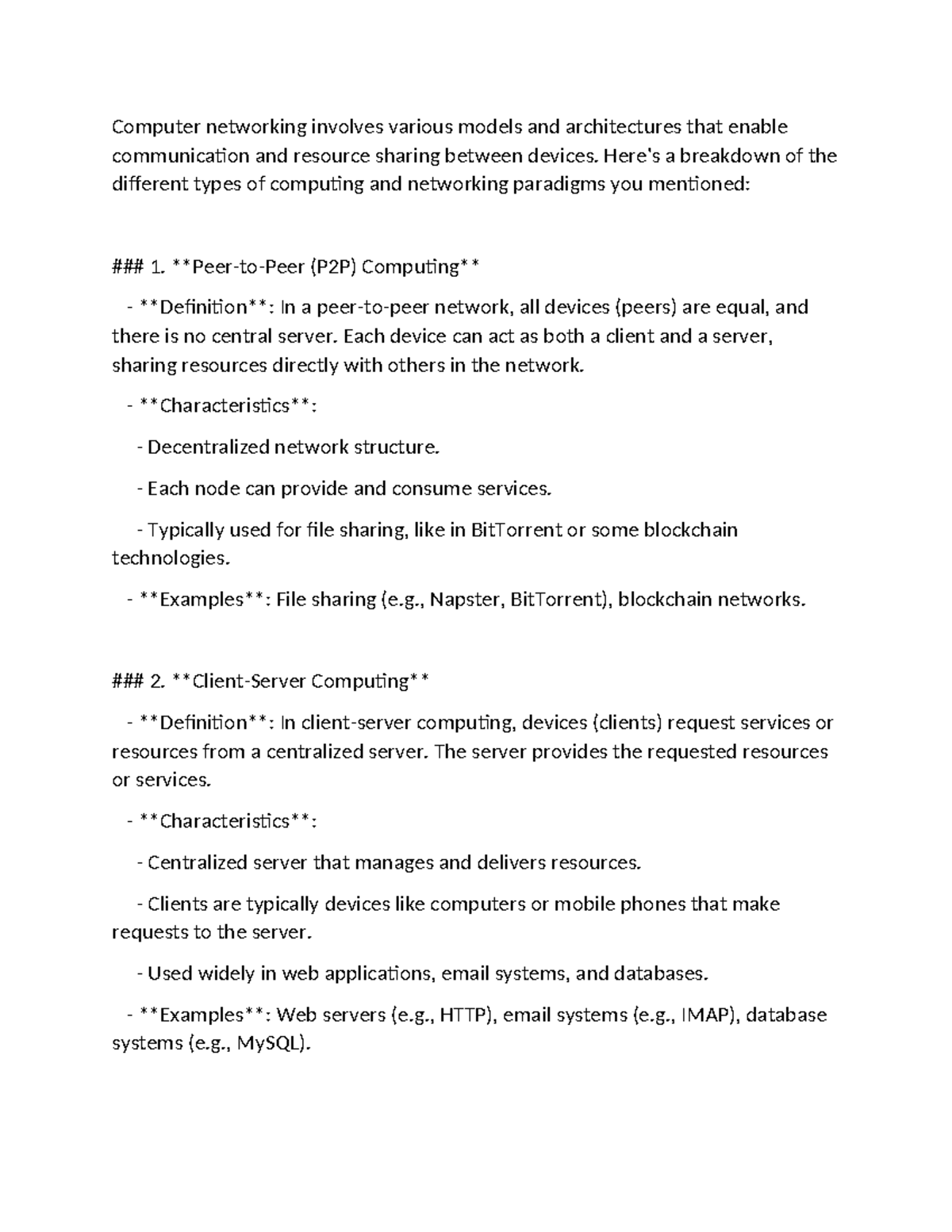 Lect 1 cloud computing - sample - Computer networking involves various models and architectures ...