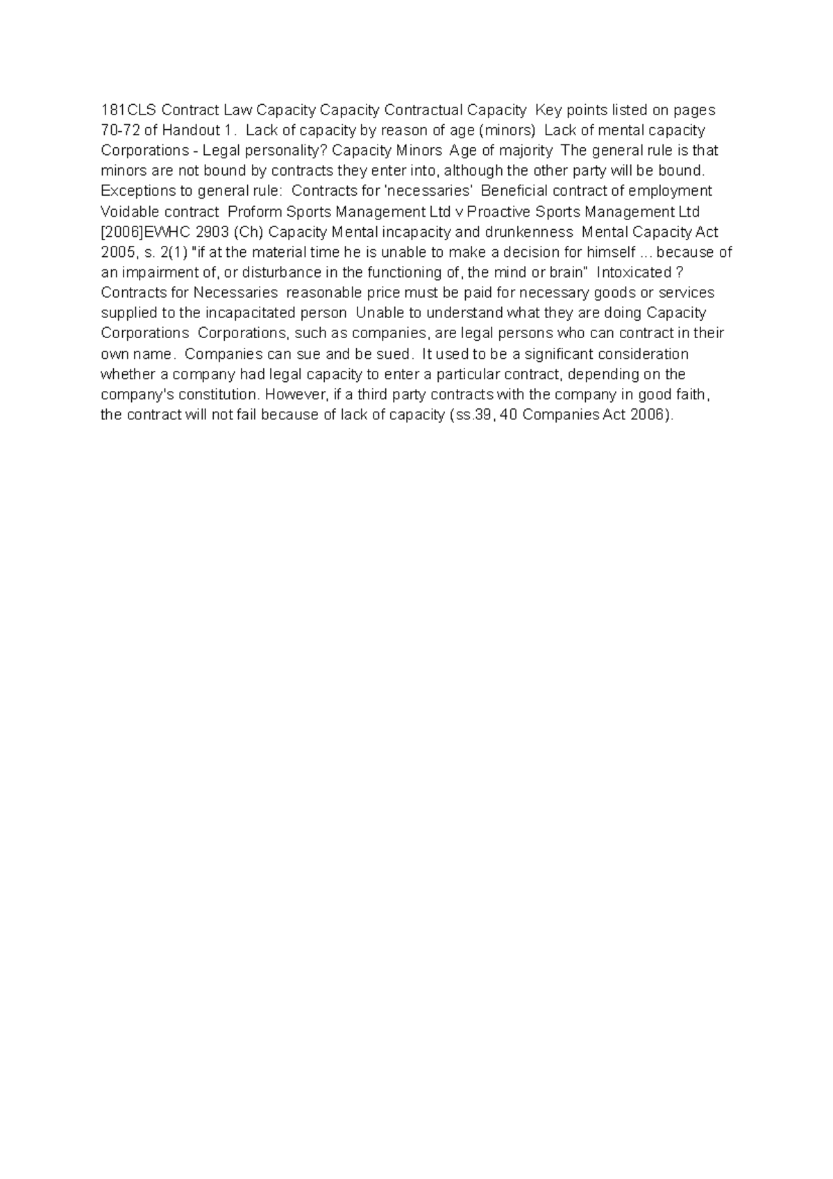 Capacity - Lack of capacity by reason of age (minors) Lack of mental ...