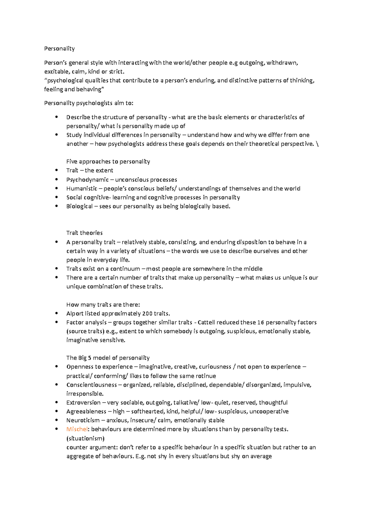 Personality lecture 1 and 2 detailed - Personality Person’s general ...