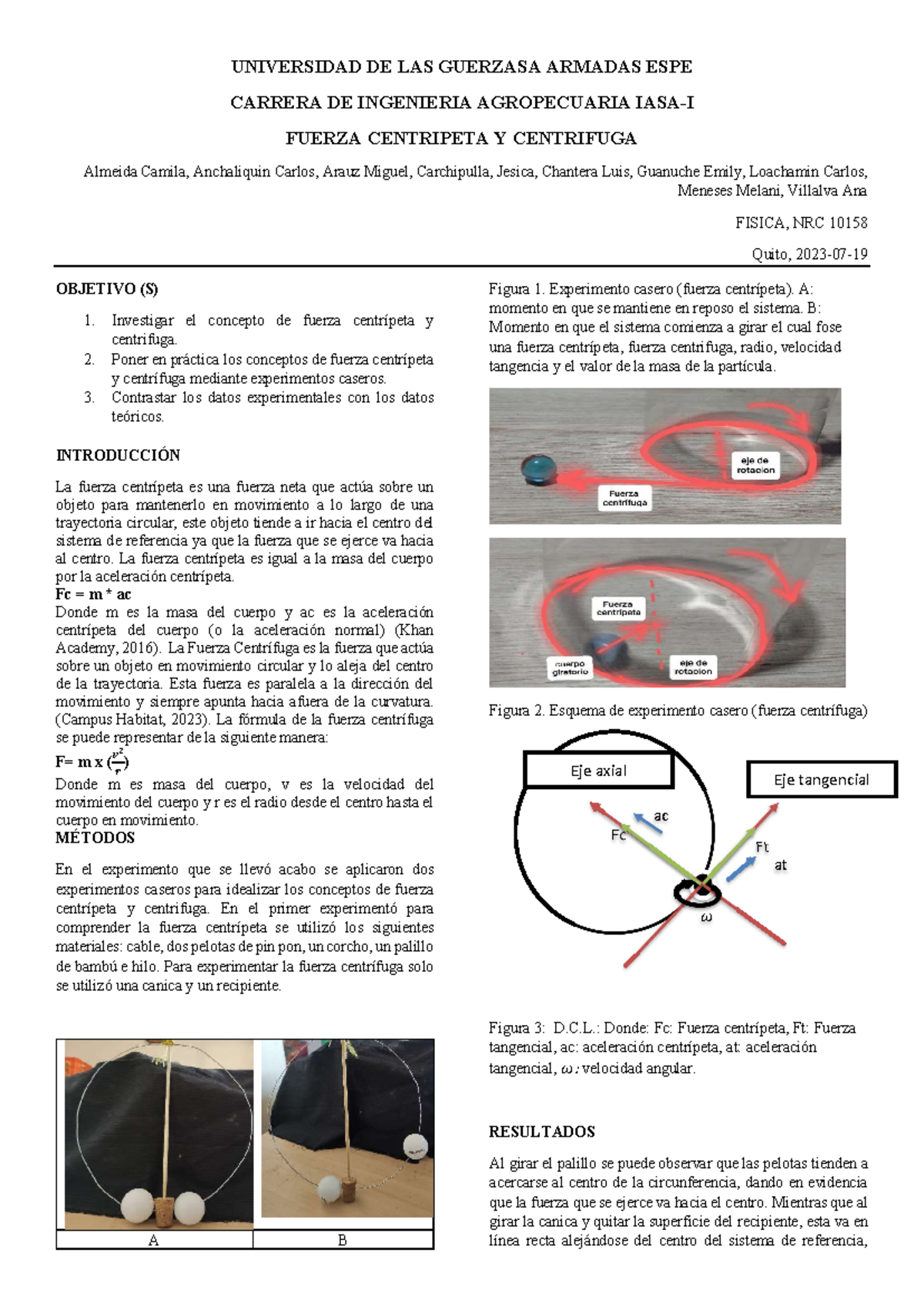 Movimineto centrípeto - UNIVERSIDAD DE LAS GUERZASA ARMADAS ESPE ...