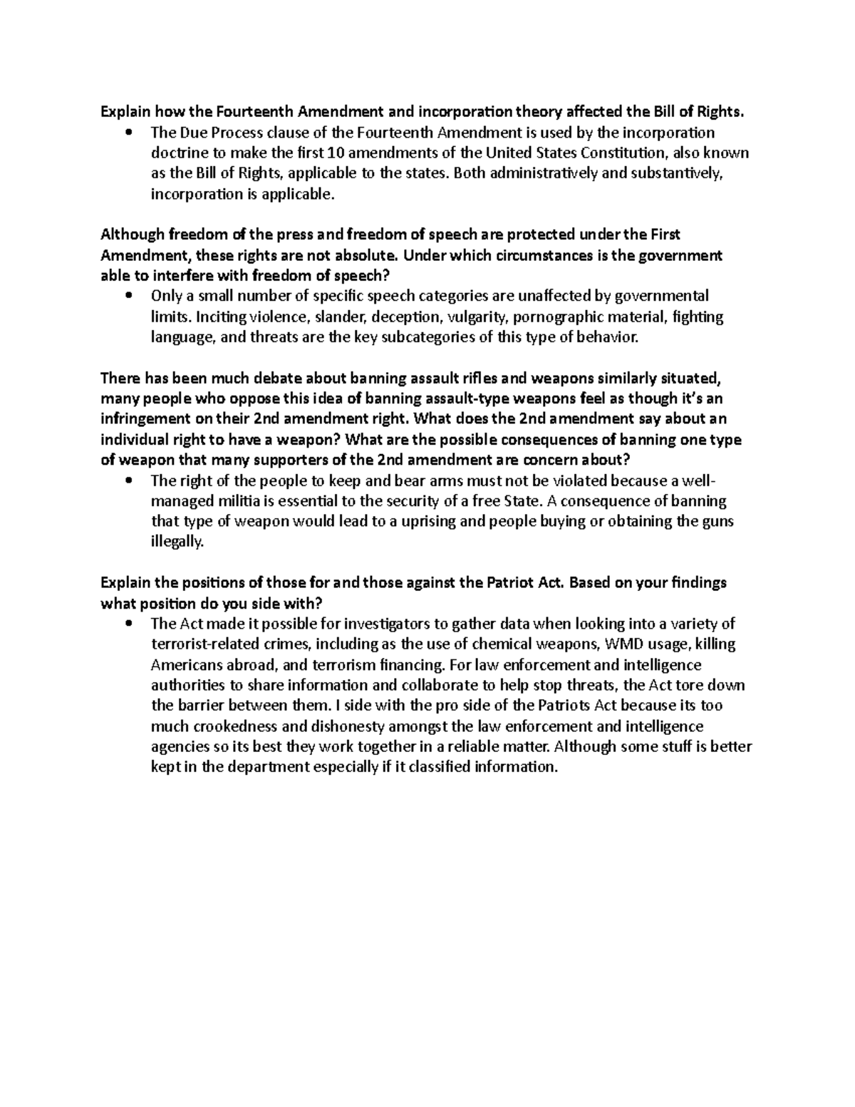 Chapter 4 Critical Thinking Assignment - Explain how the Fourteenth ...