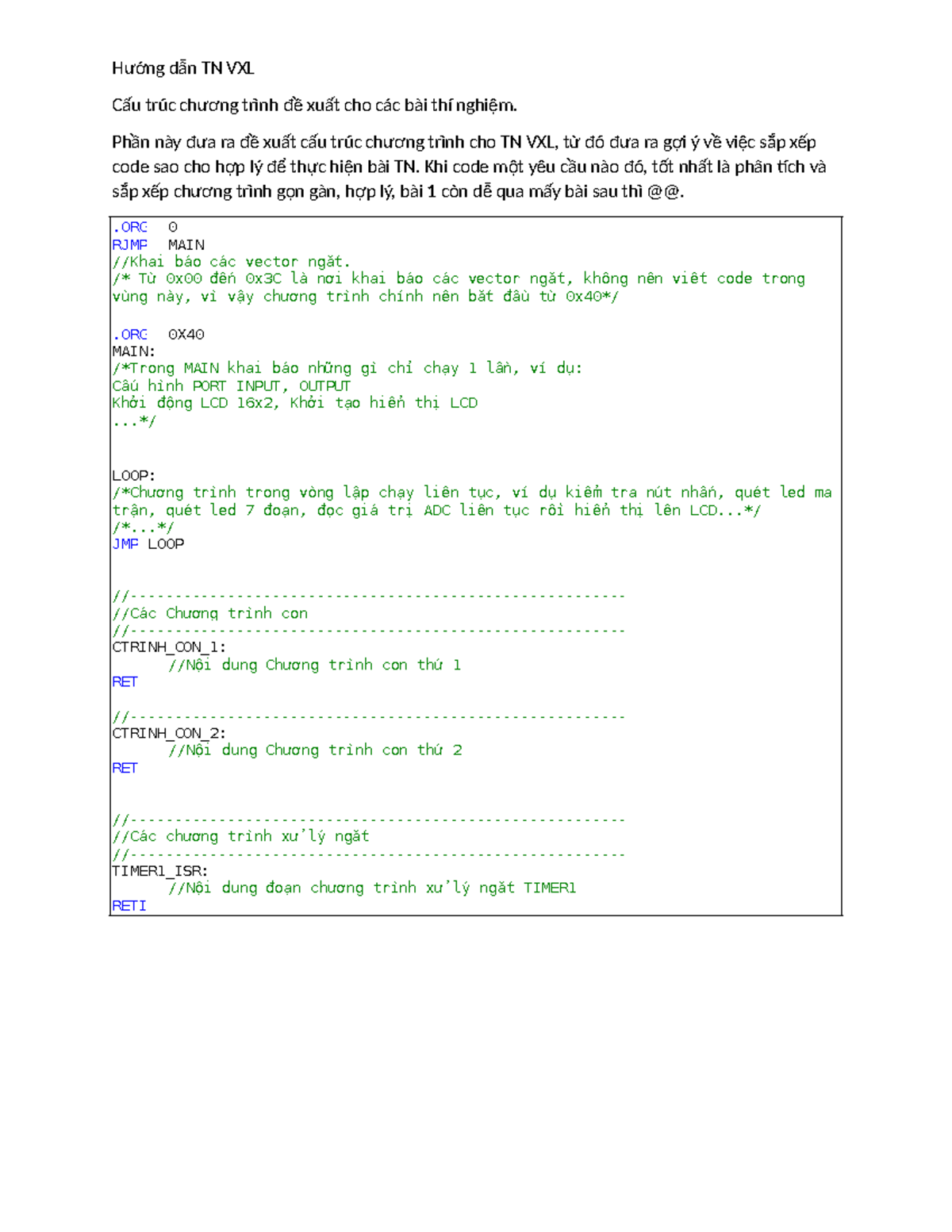 1 Huong-dan-lab-1 - Hướng dẫn TN VXL Cấu trúc chương trình đề xuất cho các bài thí nghiệm. Phần ...