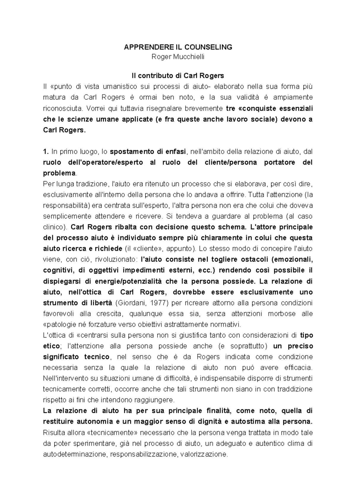 Apprendere IL Counseling - APPRENDERE IL COUNSELING Roger Mucchielli Il contributo di Carl ...