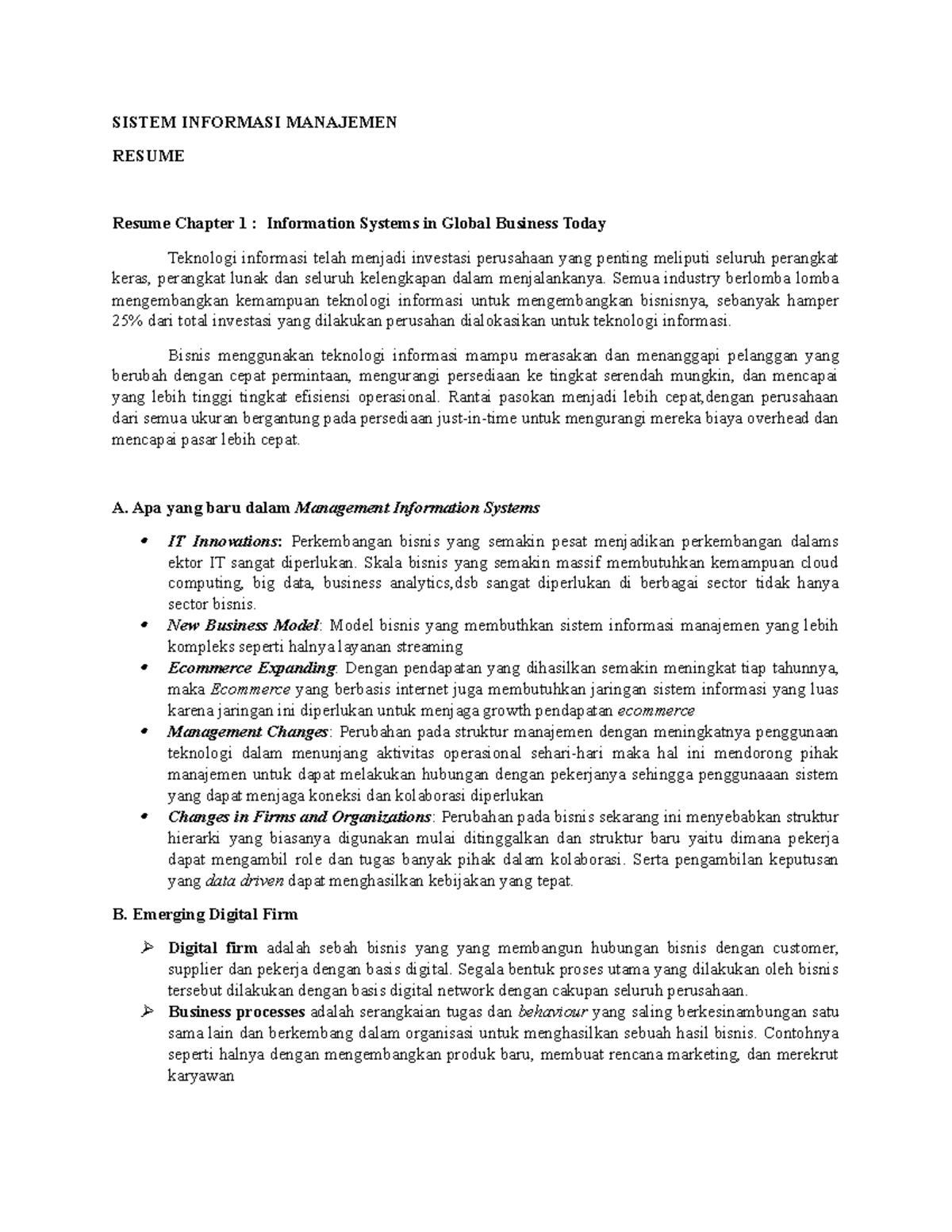 Resume Chapter TM 1 - Sistem Informasi Manajemen - SISTEM INFORMASI ... Resume Chapter TM 1 - Sistem Informasi Manajemen - SISTEM INFORMASI ...