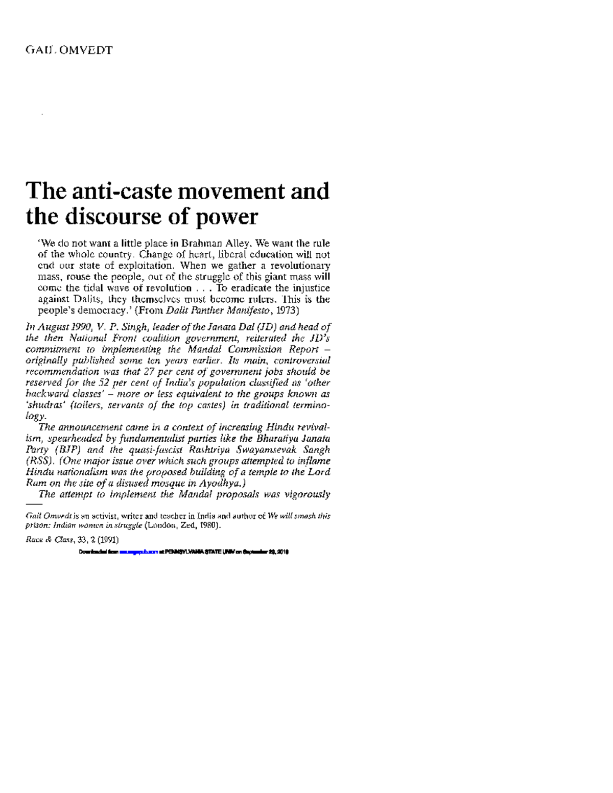 Anti-caste movement and the discourse on power - political science hons ...