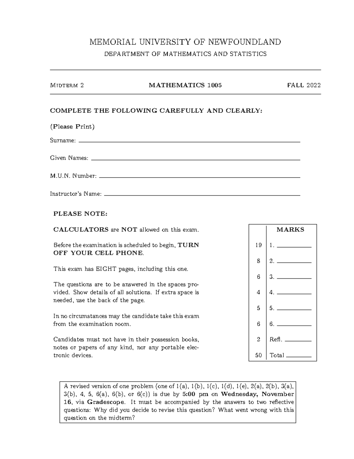 Midterm 2asol - practice - MEMORIAL UNIVERSITY OF NEWFOUNDLAND ...