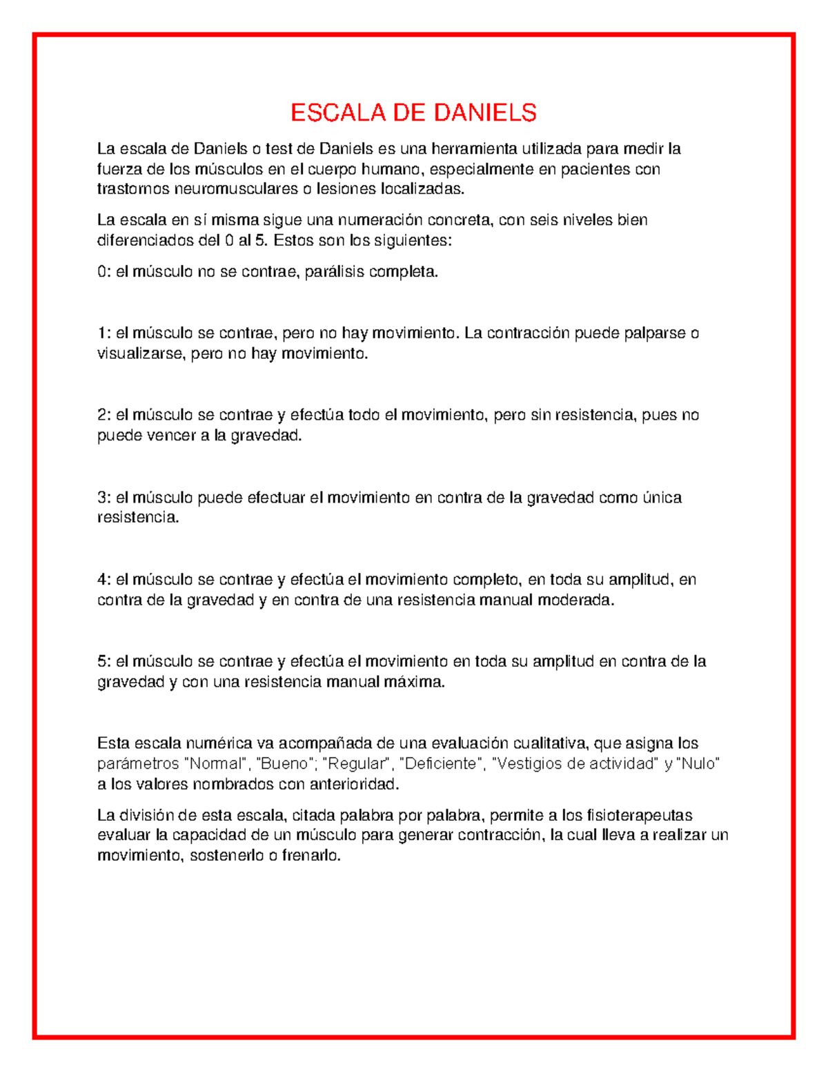 Escala DE Daniels - ESCALA DE DANIELS La escala de Daniels o test de ...