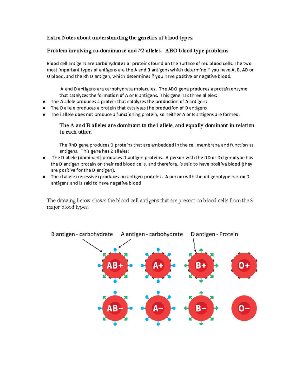 Extra Notes about understanding the genetics of blood types - Problem ...