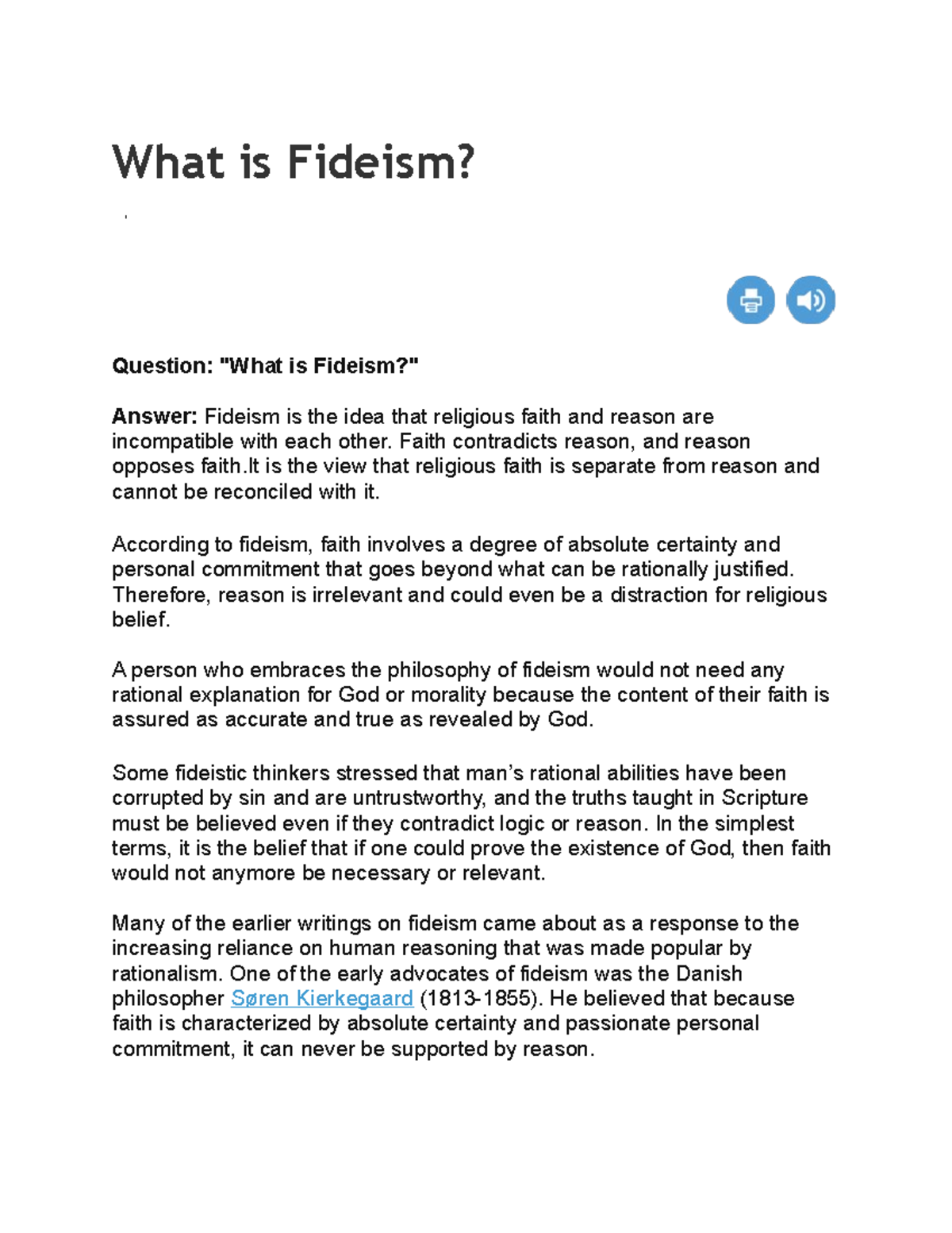 A. Fideism edited - none - What is Fideism? Question: "What is Fideism ...