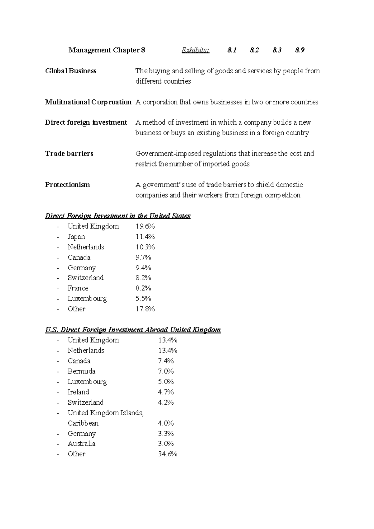 Management chapter 8 - Lecture notes 8 - Management Chapter 8 Exhibits ...