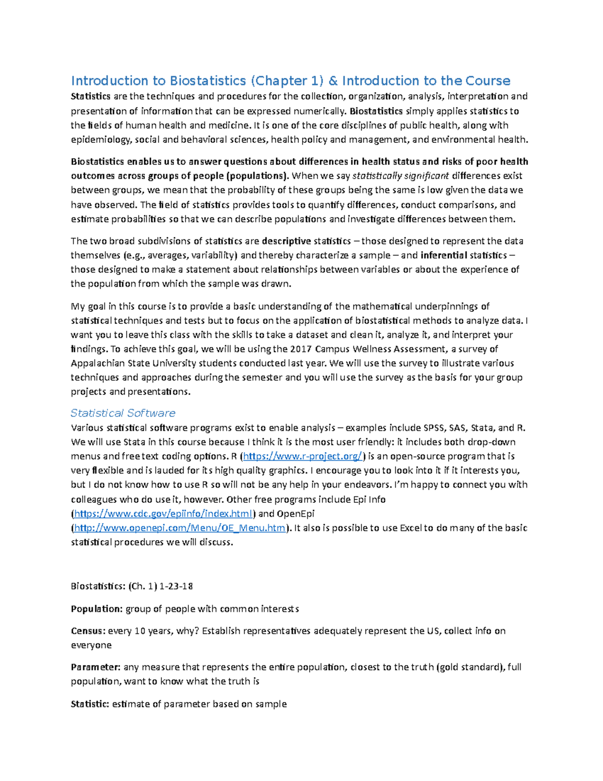 Biostats Notes Ch 1 - Introduction to Biostatistics (Chapter 1 ...