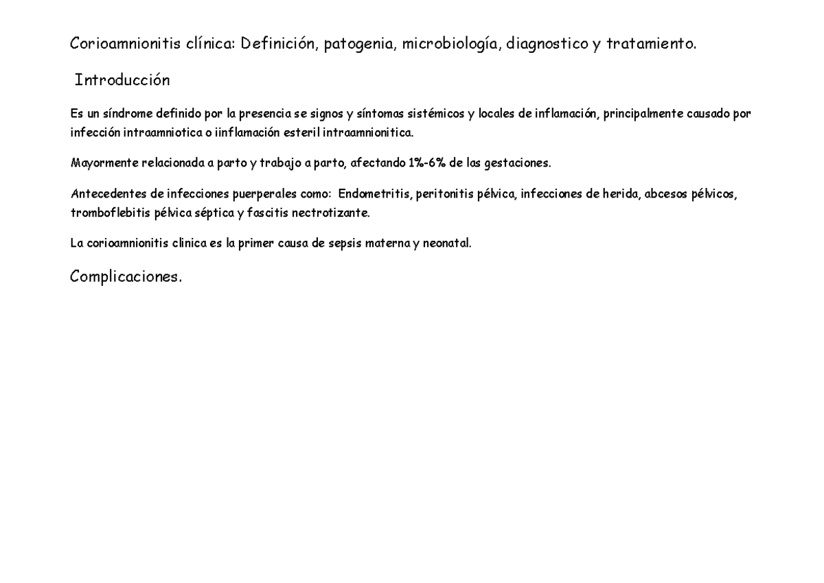 Corioamnionitis clínica Definición, patogenia, microbiología ...