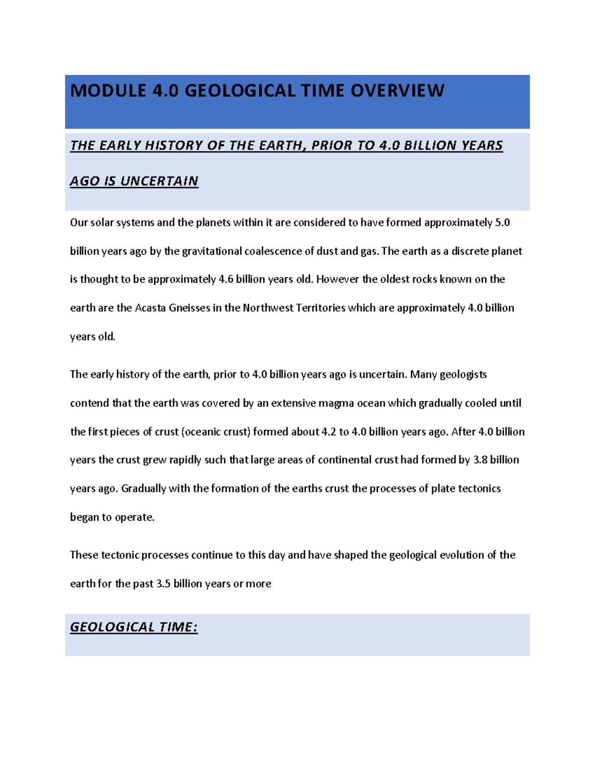 Module 4 - Geological Time - MODULE 4 GEOLOGICAL TIME OVERVIEW THE ...