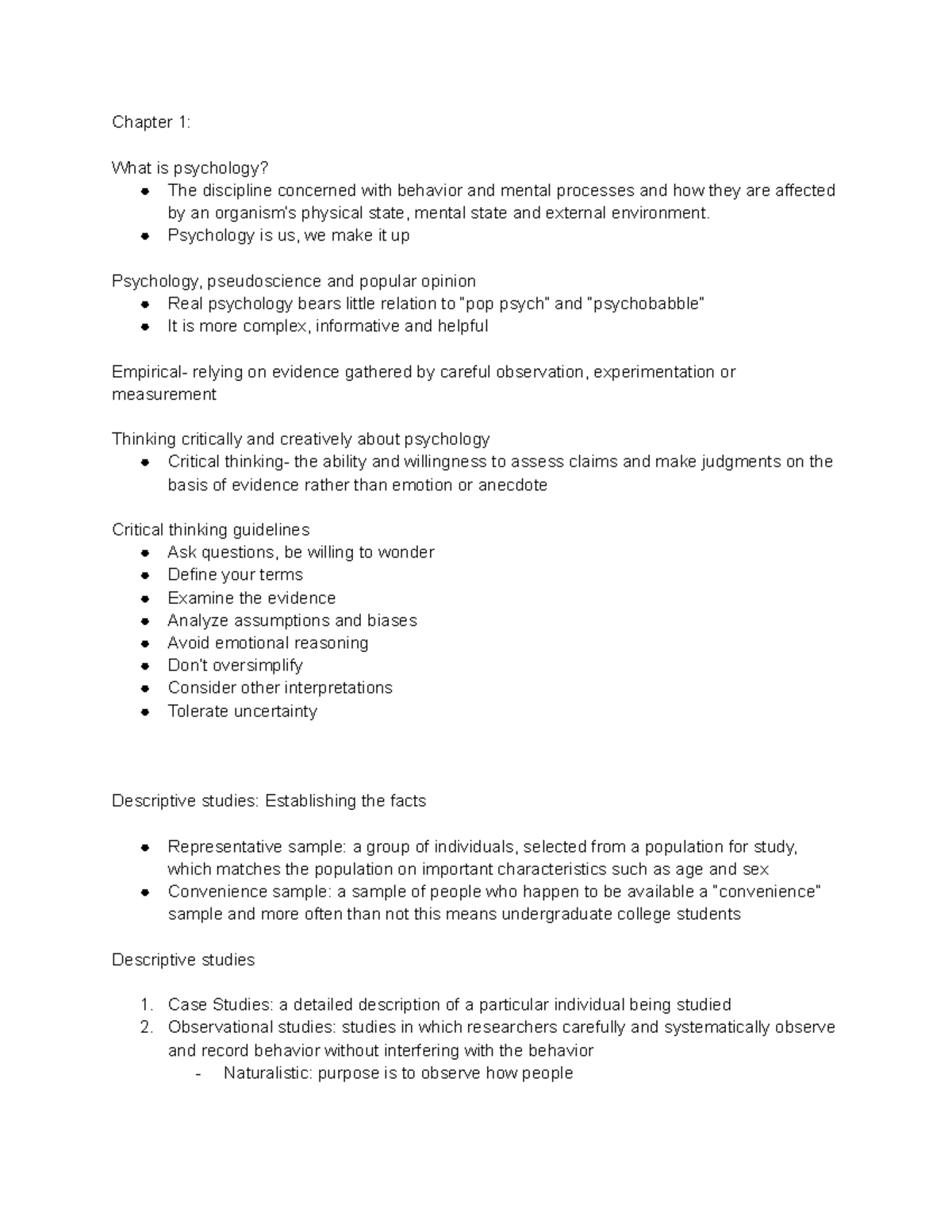 Introduction to Psychology- notes - Chapter 1: What is psychology? The ...