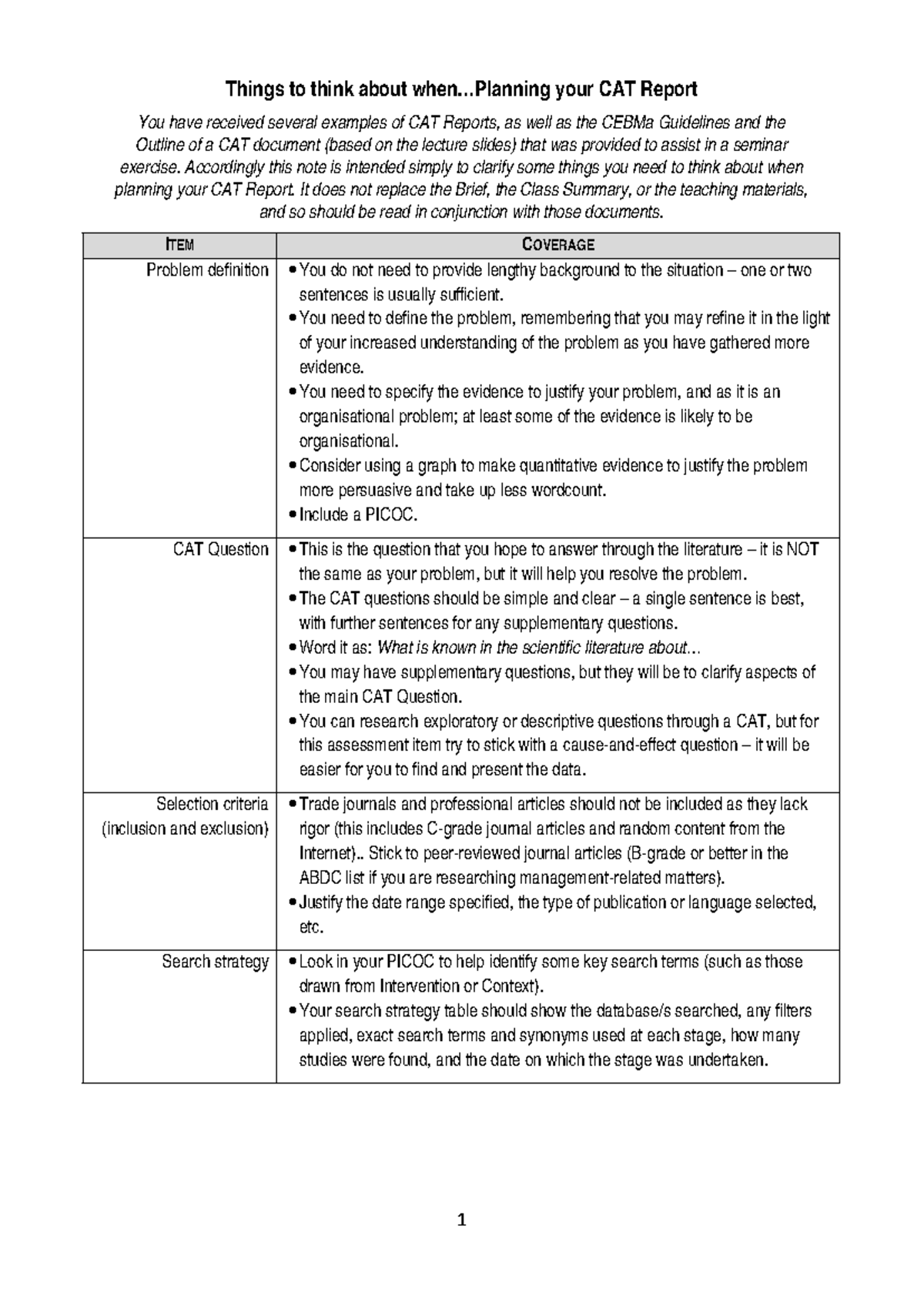 Things to think about when - Planning your CAT Report - Things to think ...