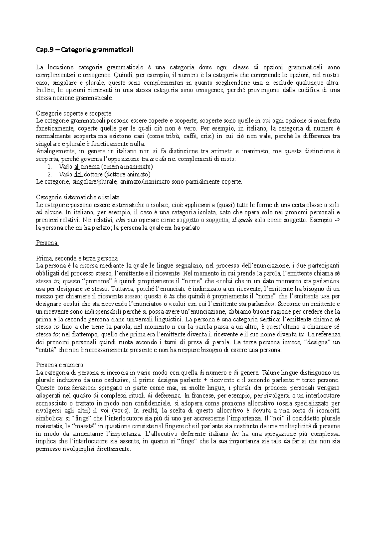 LINGUISTICA GENERALE - Cap – Categorie grammaticali La locuzione ...