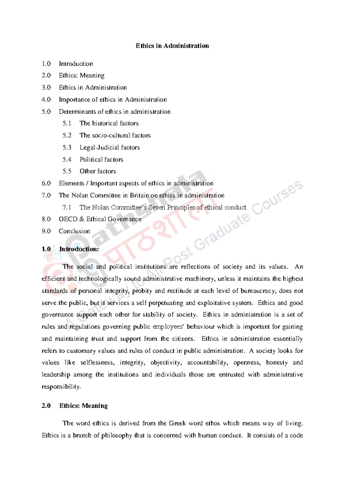 Ethics lecture notes - Ethics in Administration 1 Introduction 2 Ethics ...