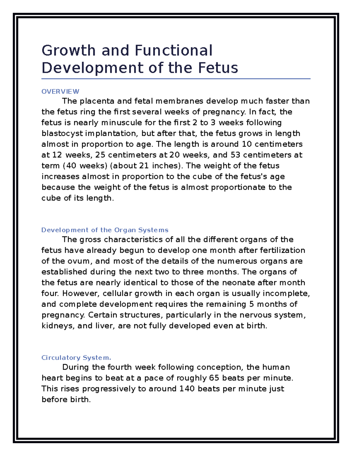 Overview of the Growth and Functional Development of the Fetus - Growth ...