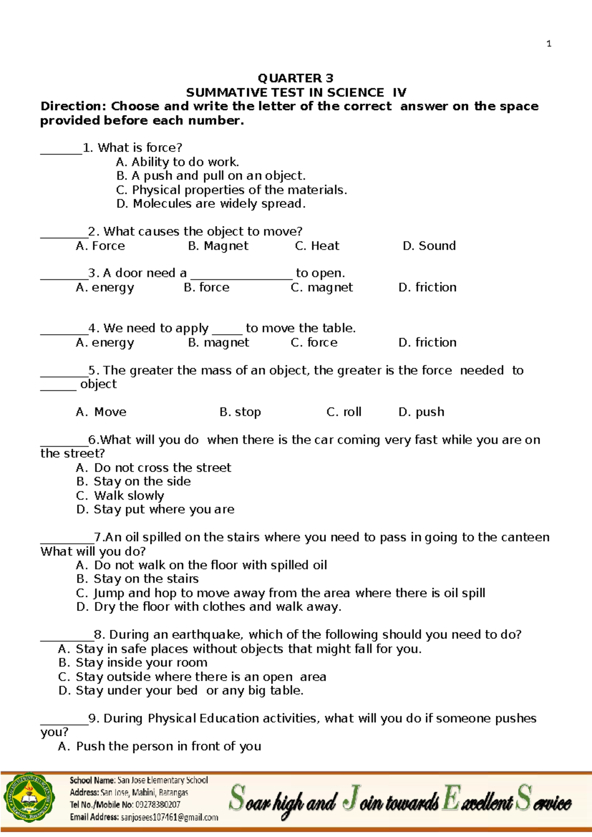567845147 Quarter 3 Grade 4 Summative Test in Science - QUARTER 3 ...