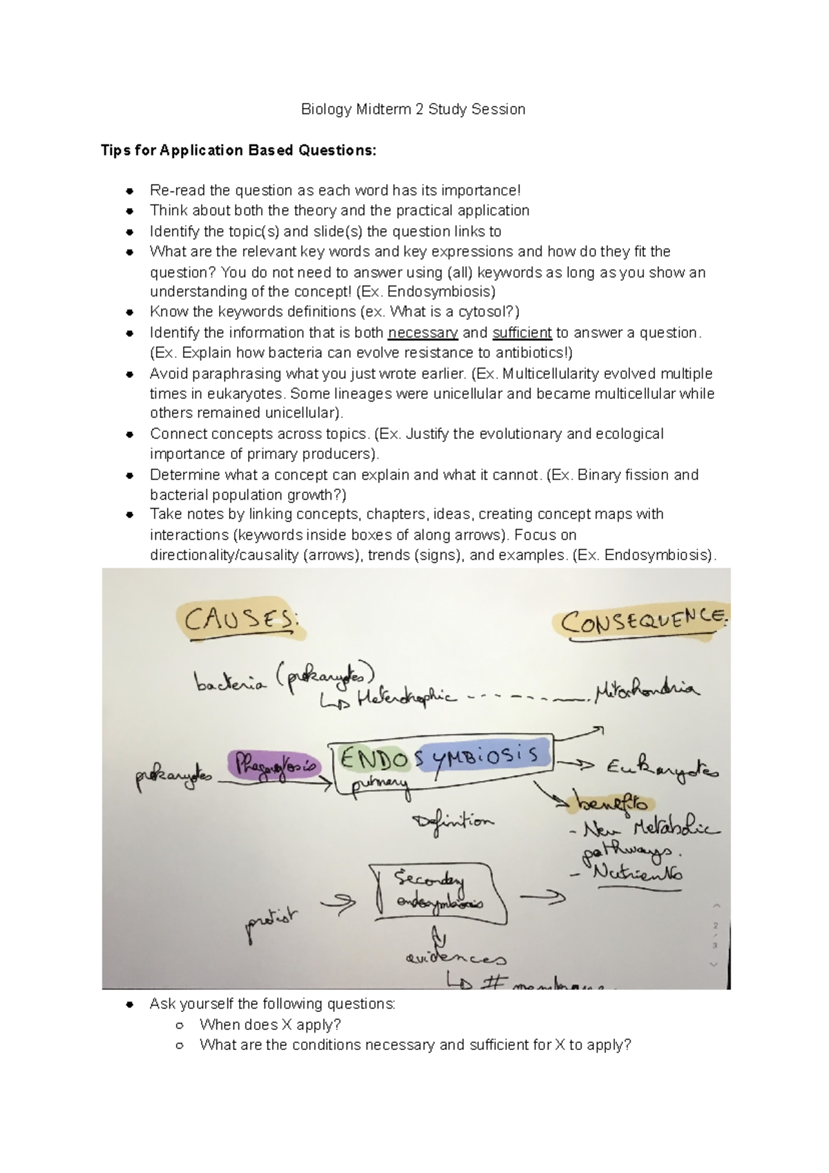 Biology Study Session 1130 - Google Docs - BIO1130 - StuDocu