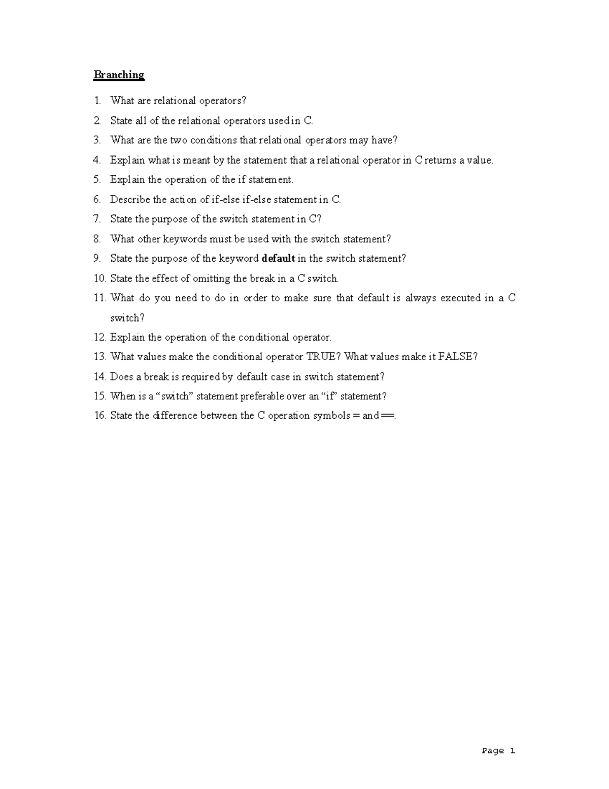 2 - Branching - Questions - Page 1 Branching What are relational ...