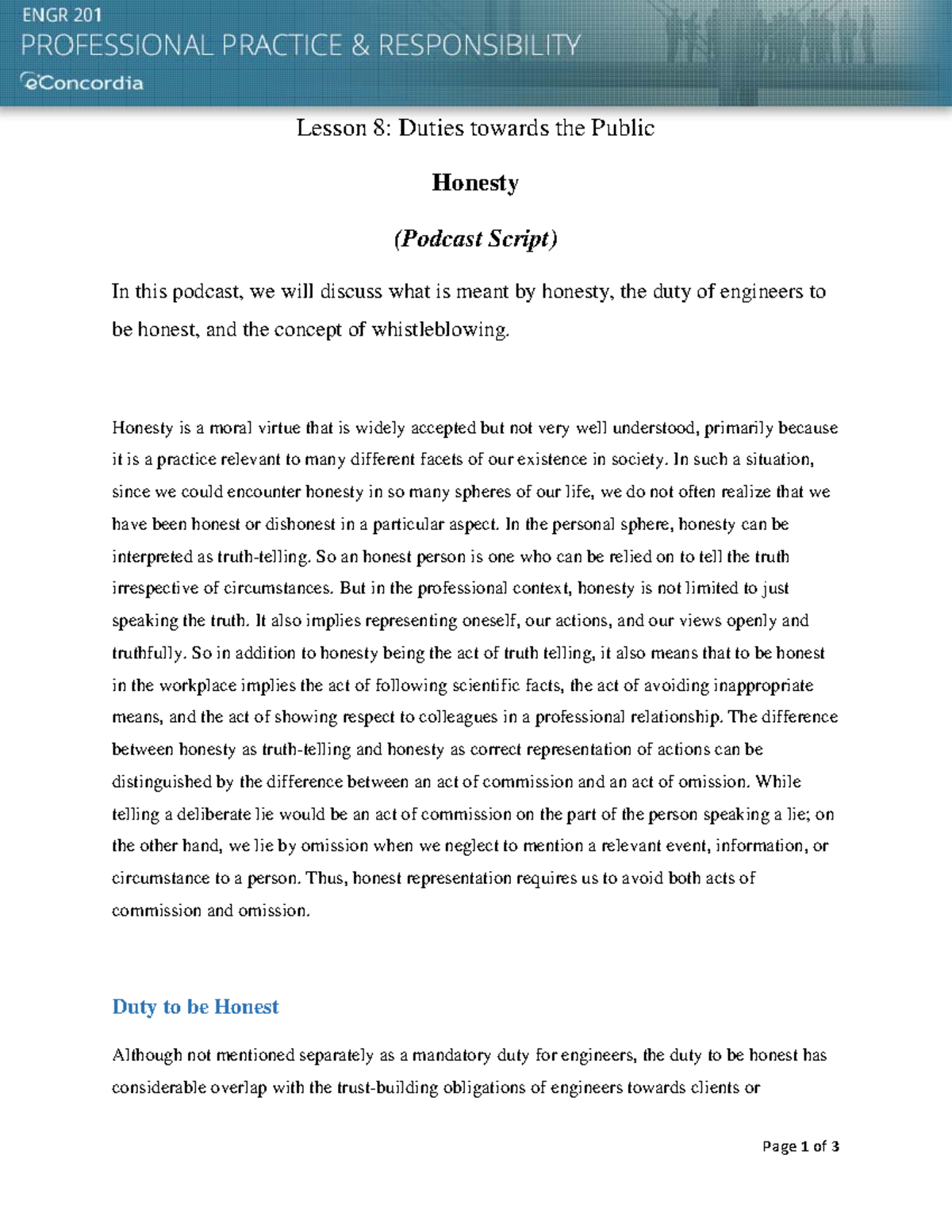 Podcast Script 8 3 - Page 1 of 3 Lesson 8: Duties towards the Public ...