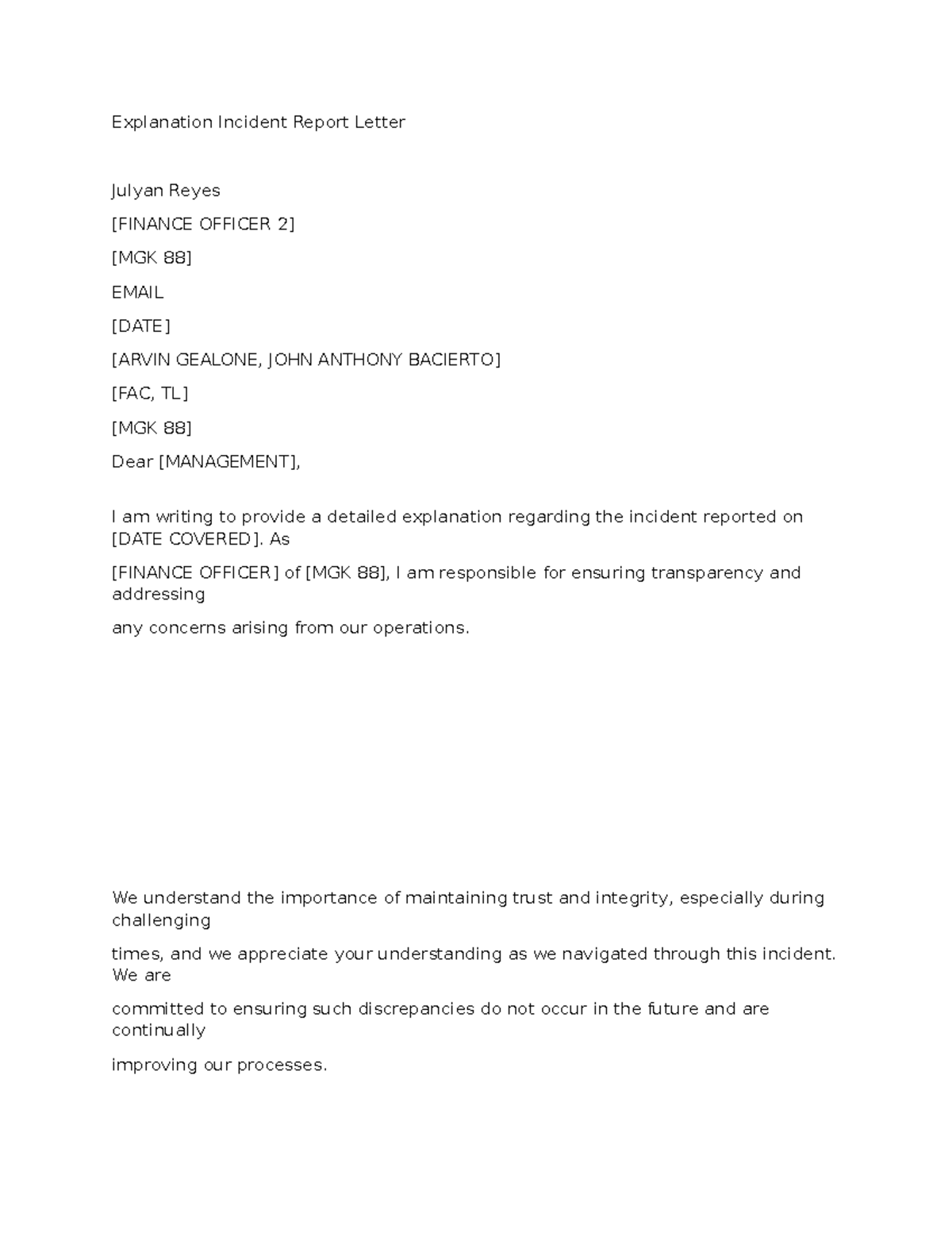 Incident-Report-Format - Explanation Incident Report Letter Julyan ...