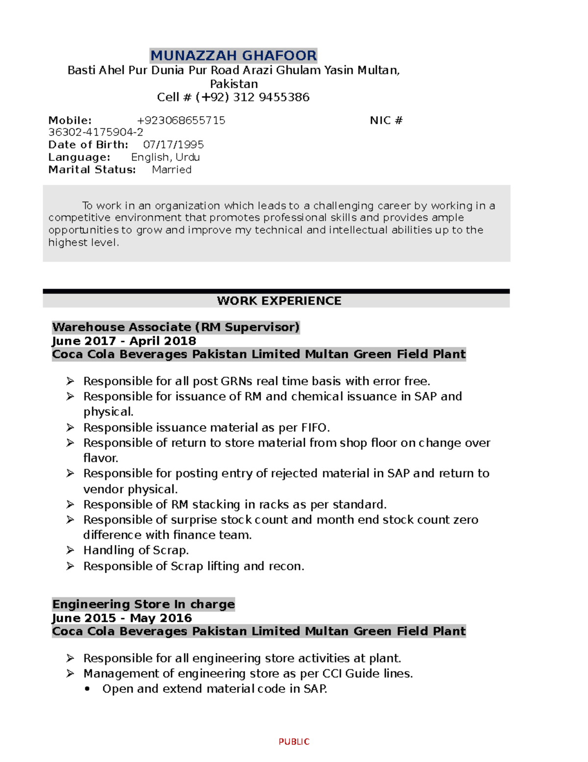 Munazzah Ghafoor - MUNAZZAH GHAFOOR Basti Ahel Pur Dunia Pur Road Arazi Ghulam Yasin Multan ...