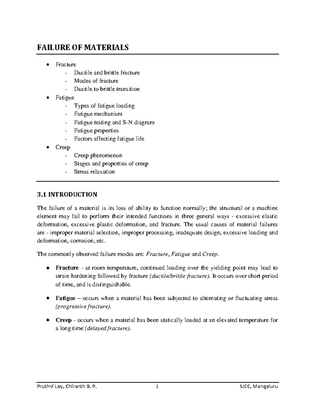 Chapter 3 failure of materials - FAILURE OF MATERIALS AND FAILURE OF ...