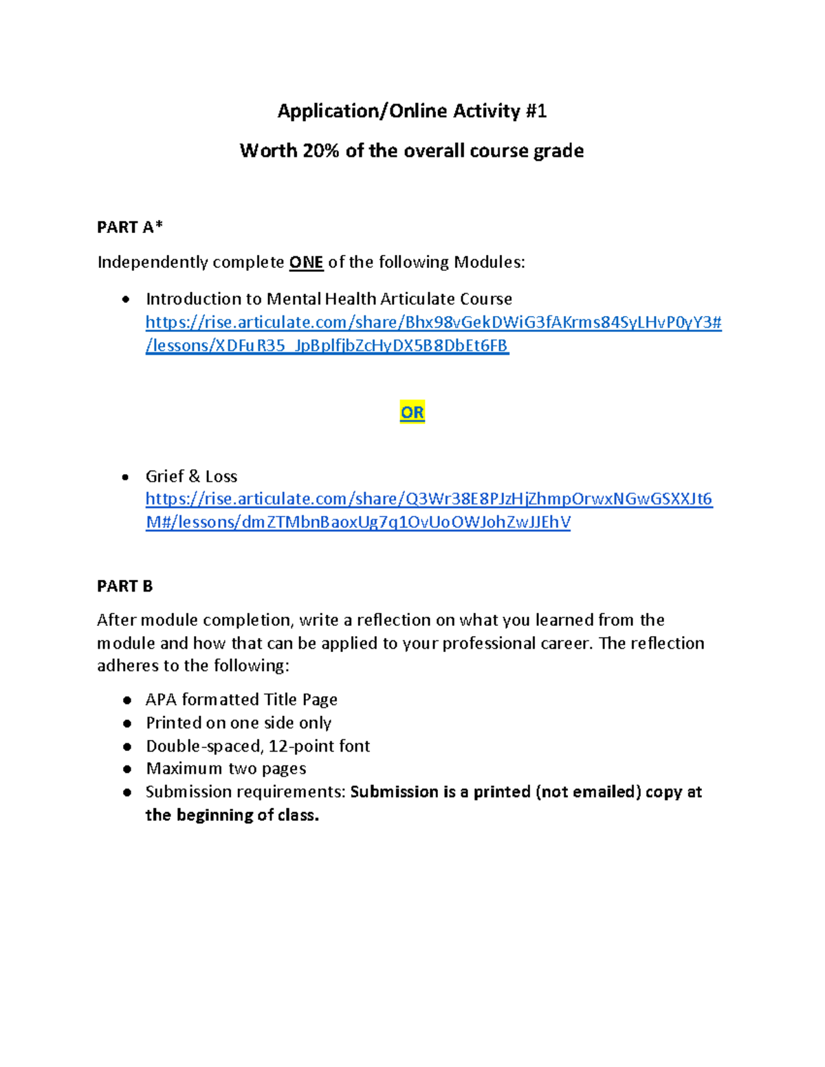 Application activity #1 - Application/Online Activity Worth 20% of the ...