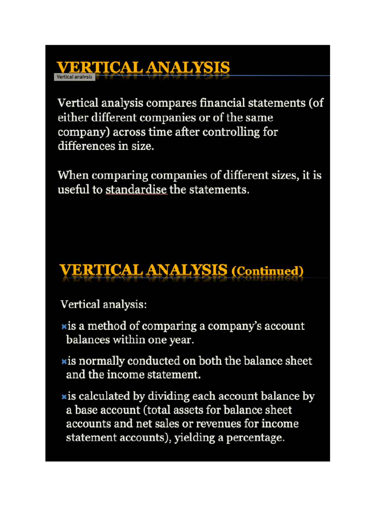 Accounting A - Lecture slides (vertical analysis) - C10026v4 - Studocu