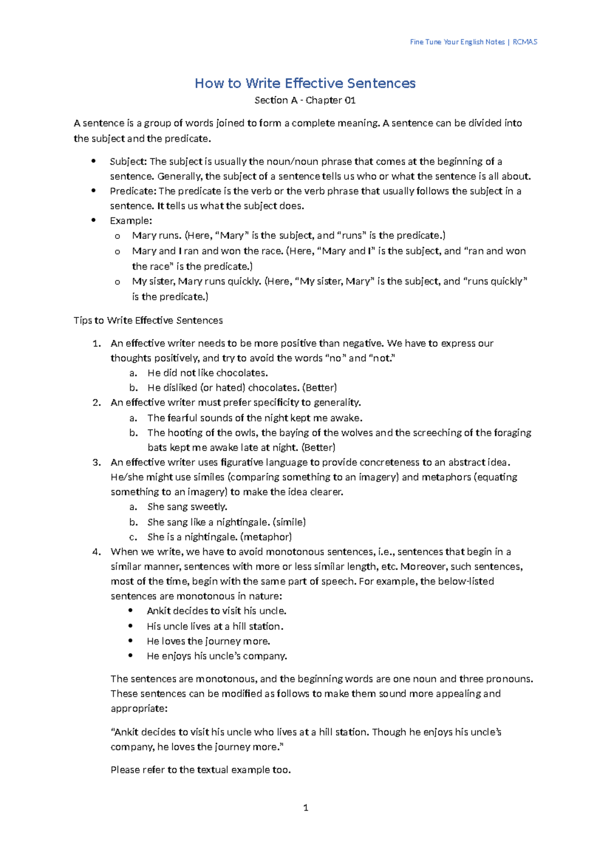 Section A Ch 01 How to Write Effective Sentences - How to Write Effective Sentences Section A ...