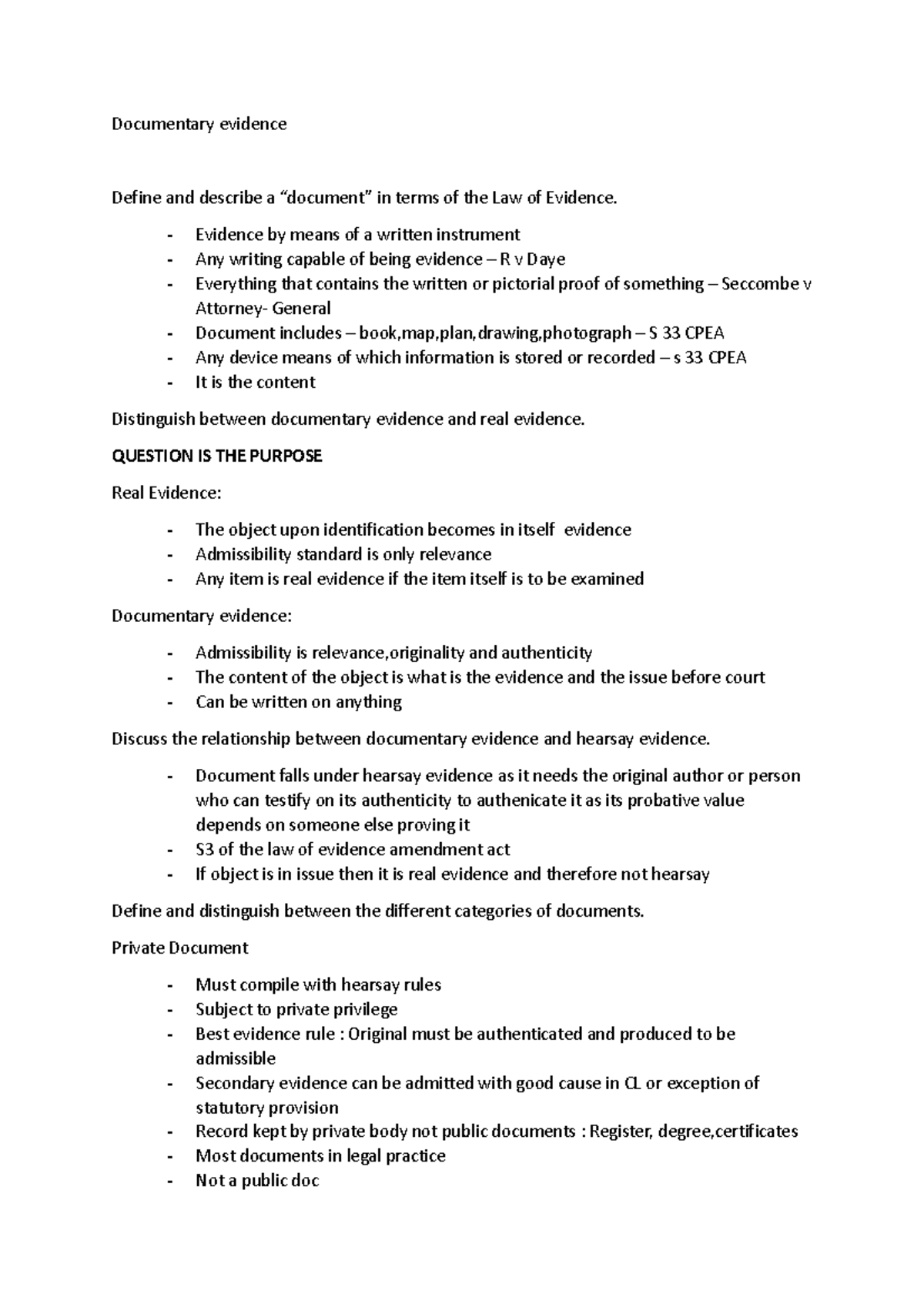 Documentary evidence - Documentary evidence Define and describe a ...