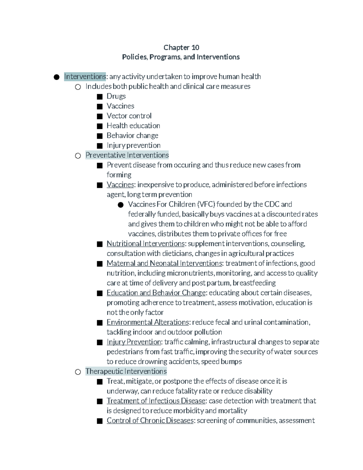 HTH 231 Chapter 10 - Dr. Jehi - Chapter 10 Policies, Programs, and ...
