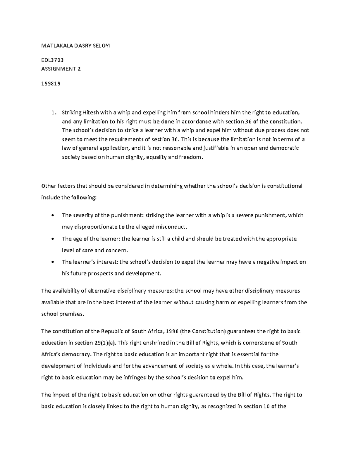 Matlakala Dasry Seloyi - MATLAKALA DASRY SELOYI EDL ASSIGNMENT 2 199819 ...