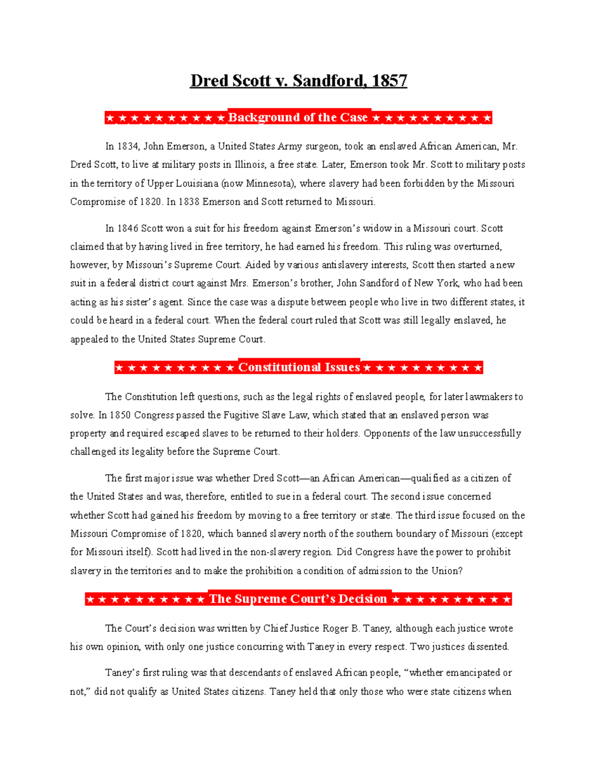 Case Study Dred Scott v Sanford - Dred Scott v. Sandford, 1857 ...