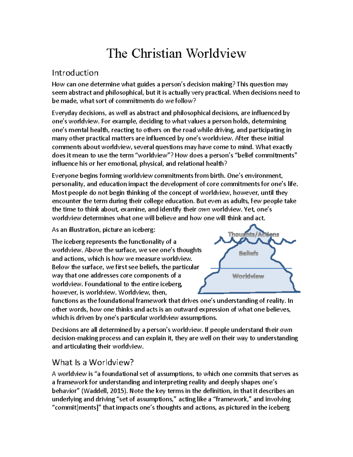 UNV 508 RS Christian Worldview Article - The Christian Worldview ...