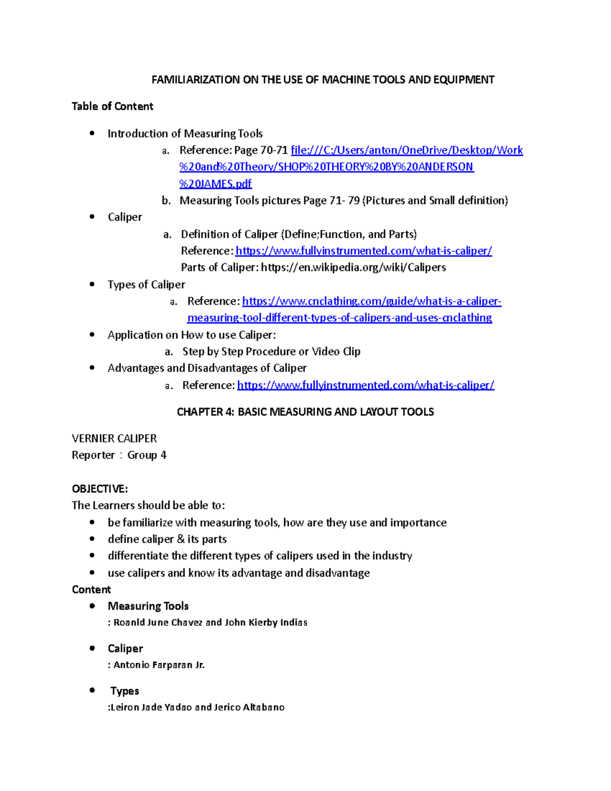 WST - Caliper - FAMILIARIZATION ON THE USE OF MACHINE TOOLS AND ...