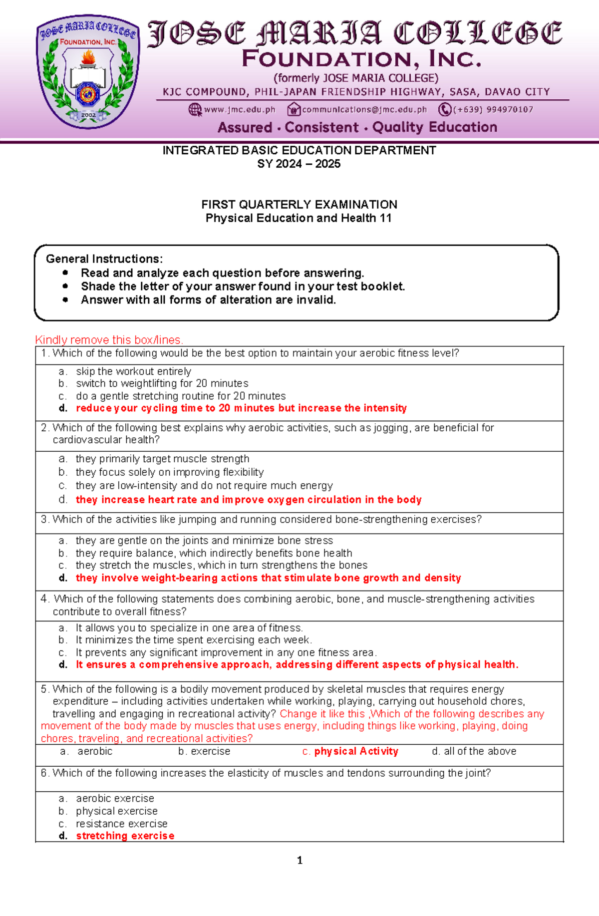 1Q.Test Draft 1 - EXAM MATERIALS - INTEGRATED BASIC EDUCATION ...