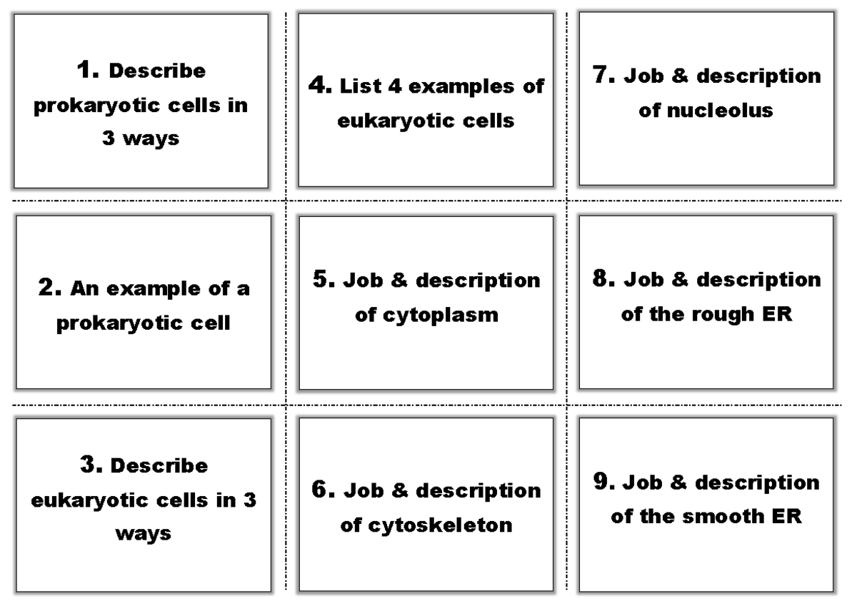 Cells organells Flashcards - 1. 1. Describe prokaryotic cells in 3 ways ...