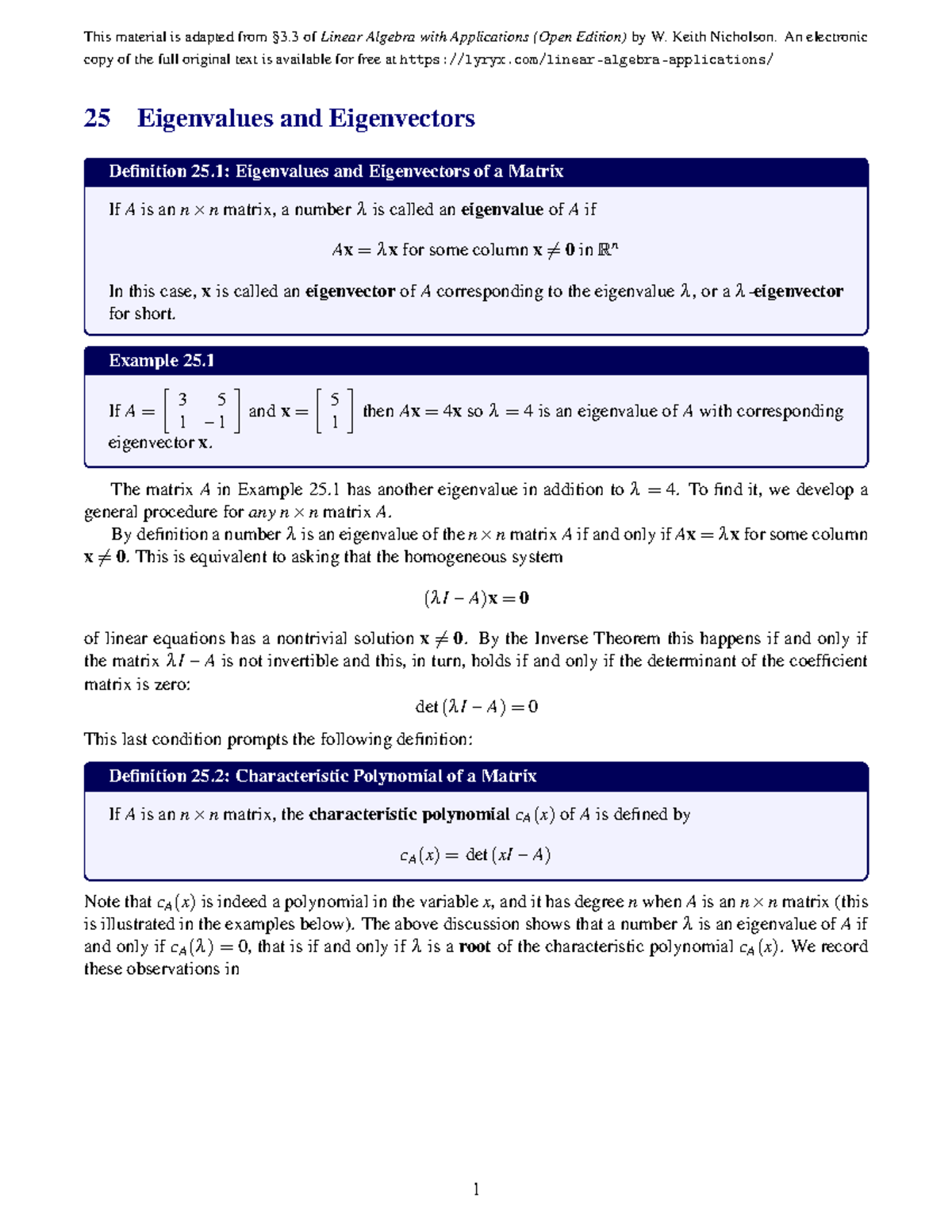 25Eigenvalues And Eigenvectors - This material is adapted from §3 of ...