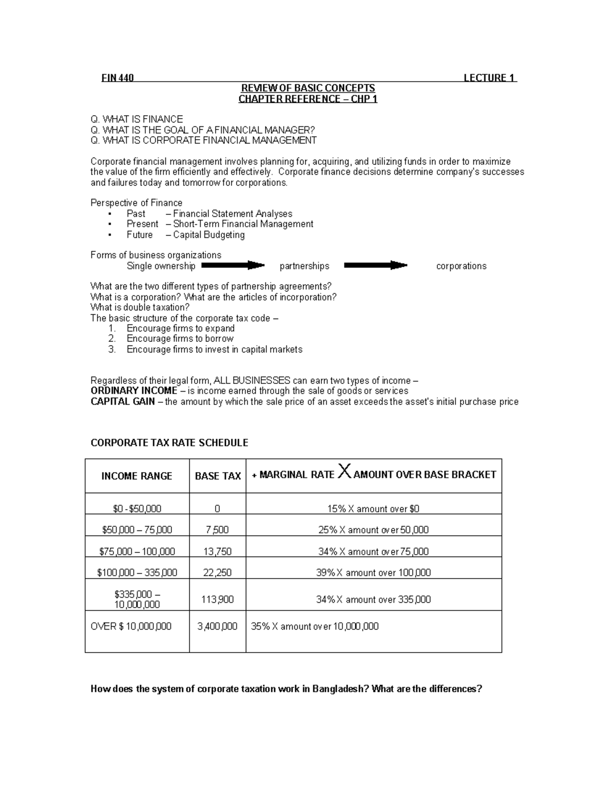 Fin 440 lecture 1-1 - afafawefwaf - FIN 440 LECTURE 1 REVIEW OF BASIC CONCEPTS CHAPTER REFERENCE ...