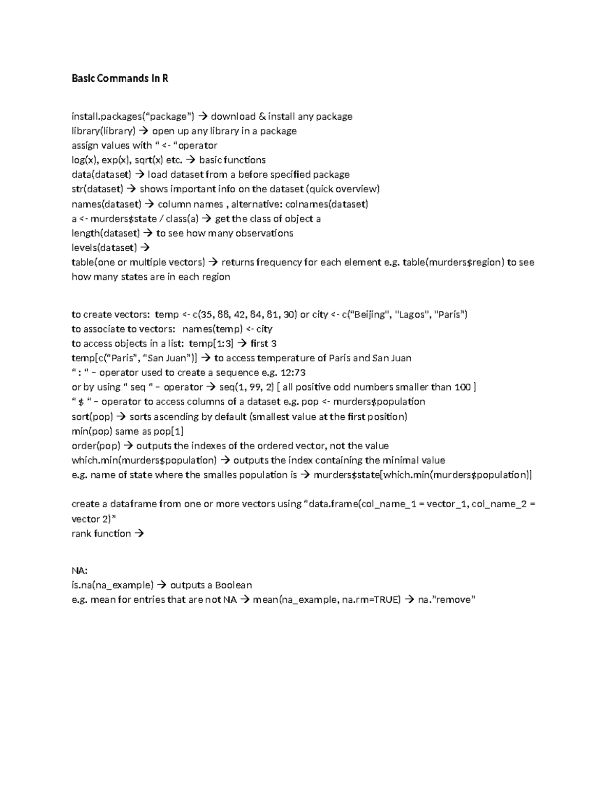 Basic Commands In R Zusammenfassung Data Analysis And Visualization In R Basic Commands In R