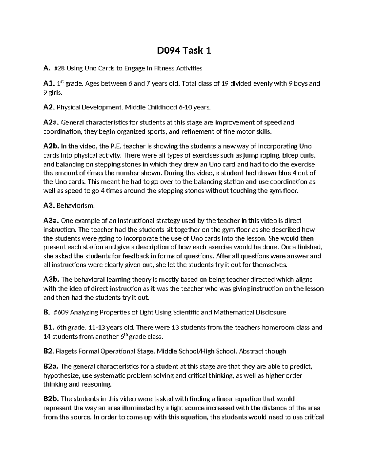D094 Task 1 - D094 task 1 - D094 Task 1 A. #28 Using Uno Cards to ...