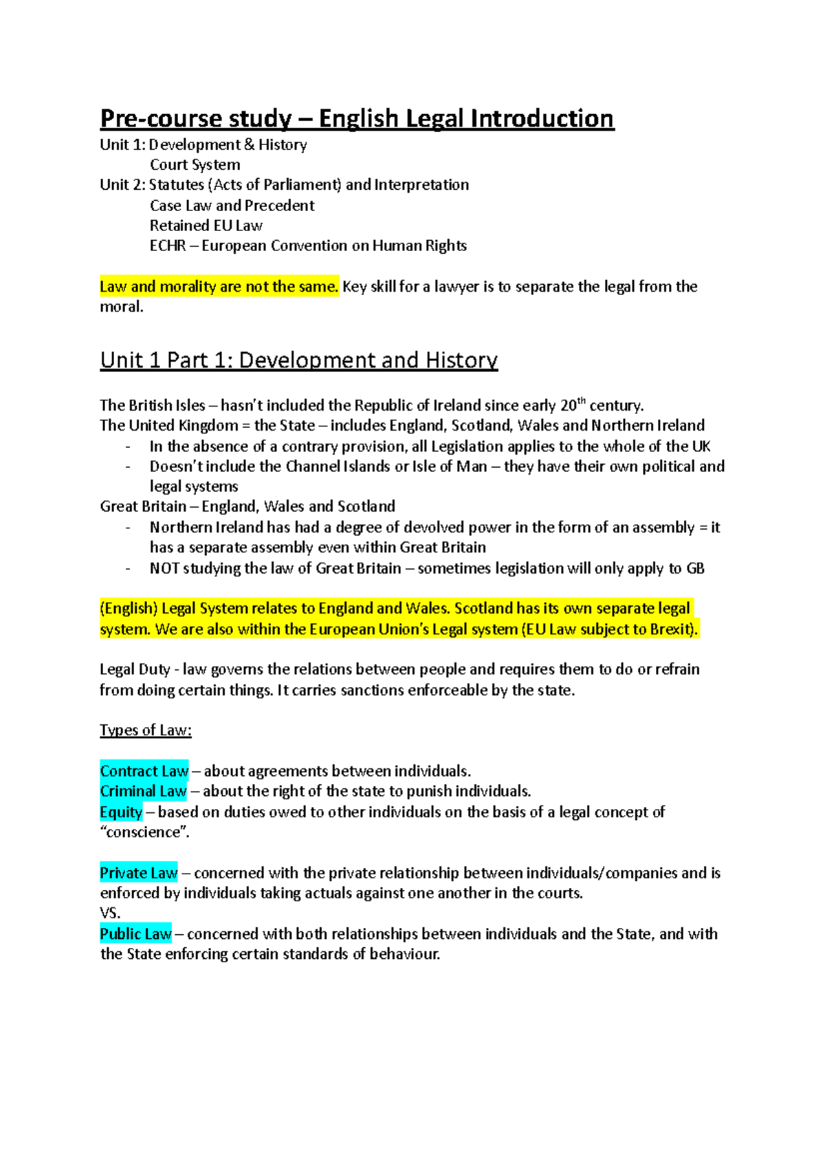 Unit 1 ELS and Court Sysetm - Pre-course study – English Legal ...
