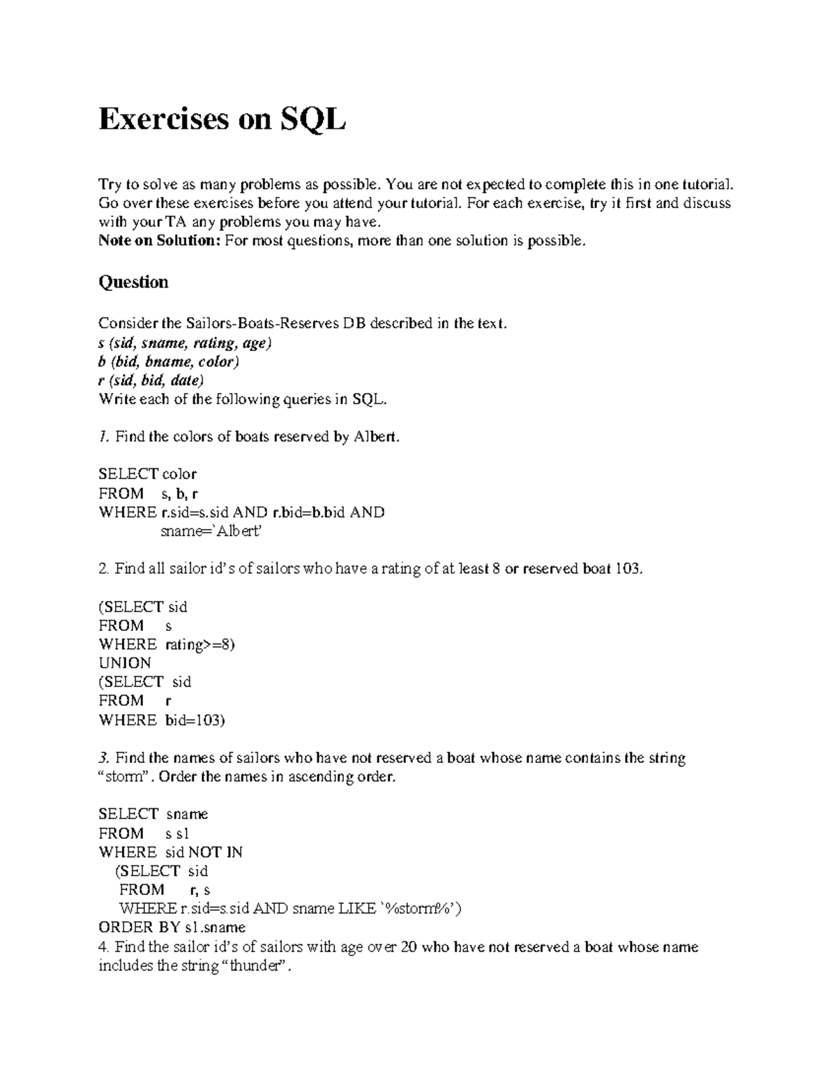 Example on SQL queries - Hxxhh - Exercises on SQL Try to solve as many ...