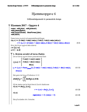 Hj1 opg6 Trek Regul - 1. Afleveringsopgave i Differentialgeometri og parametrisk design på DTU ...