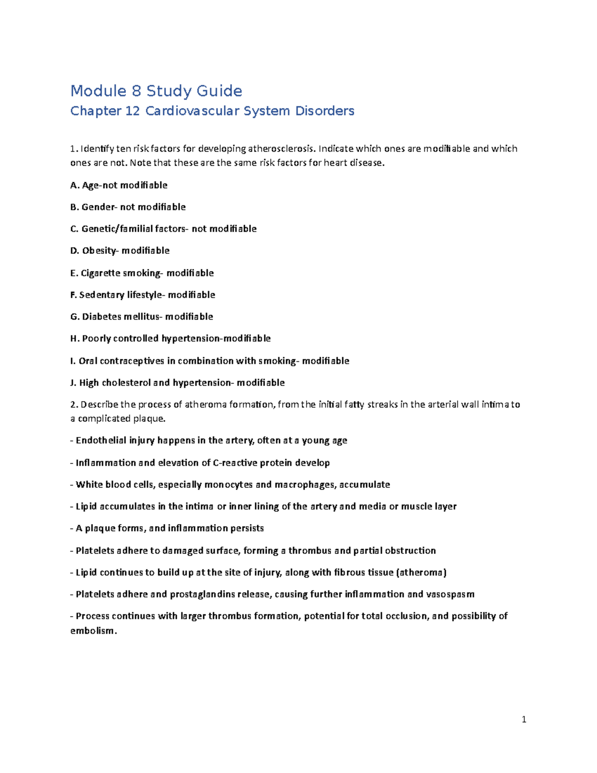 Intro to Human Pathophysiology Modules 8 - Module 8 Study Guide Chapter ...