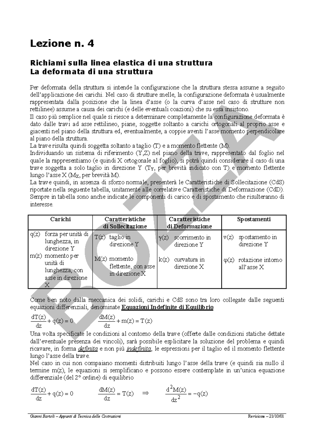 Appunti, linea elastica di una struttura - Lezione n. 4 Richiami sulla ...